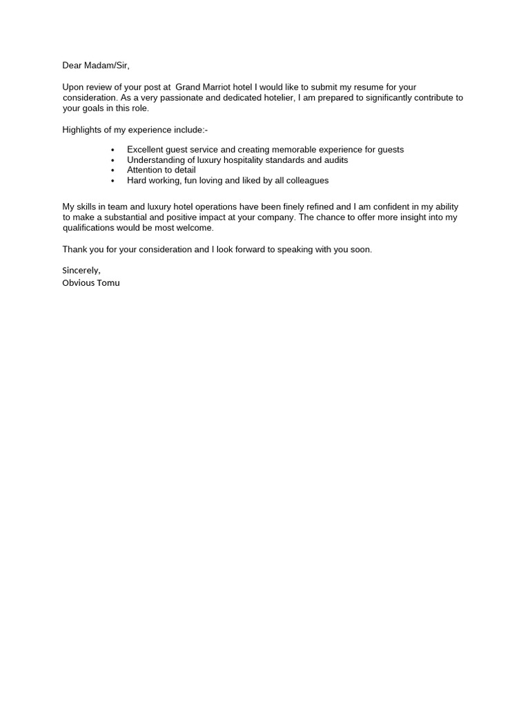 Application for Grand Marriott Position | PDF