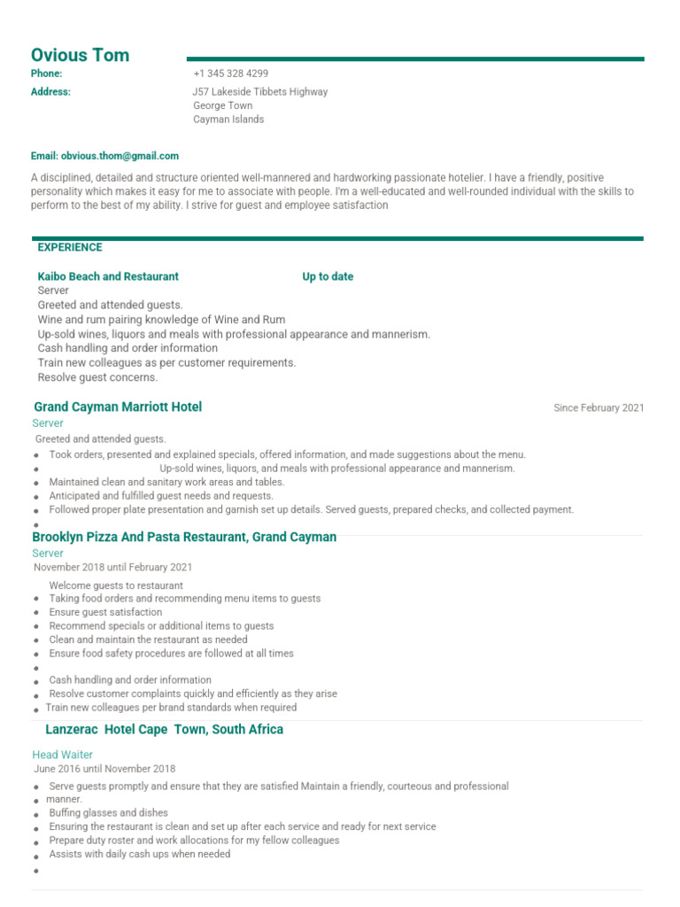 Obvious Tomu - Resume Marriott Careers | PDF | Waiting Staff | Restaurants