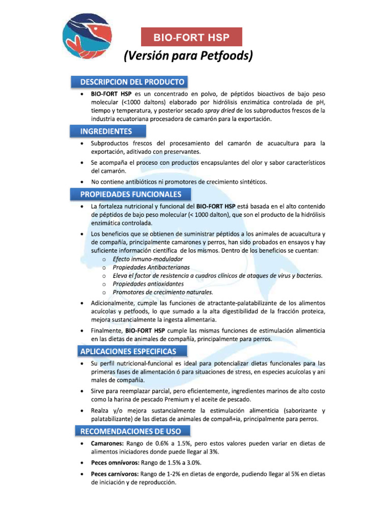 FICHA TECNICA - HIDROLIZADO DE CAMARON - BIOFORT | PDF
