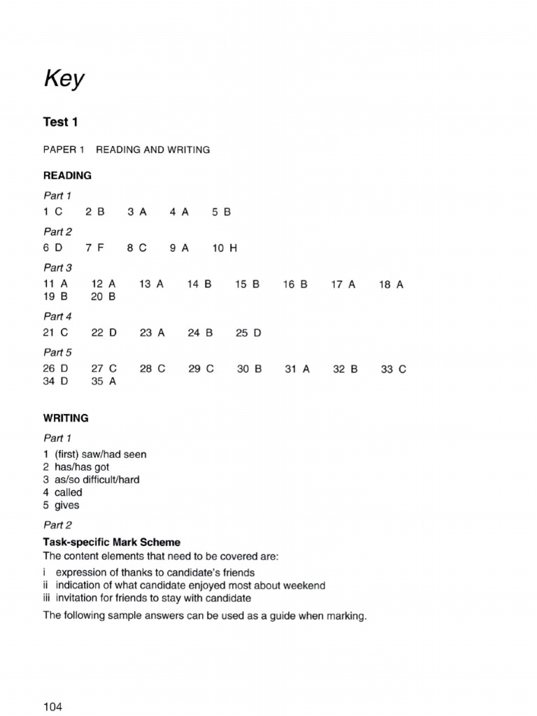 Key For Test 1 | PDF