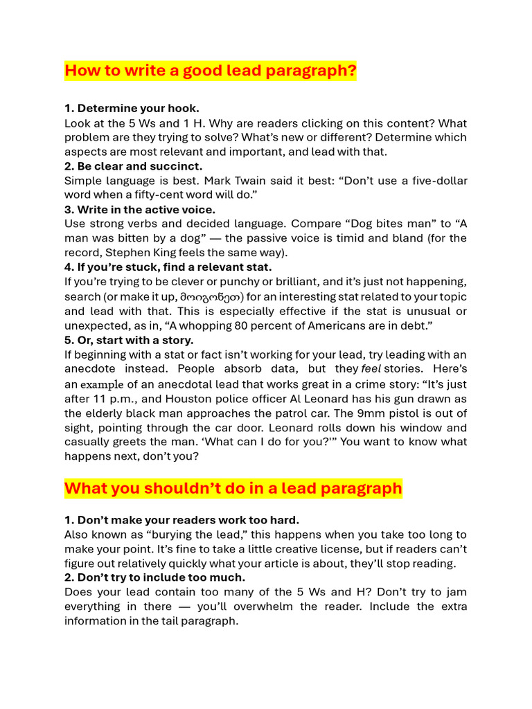 How To Write A Good Lead Paragraph PDF
