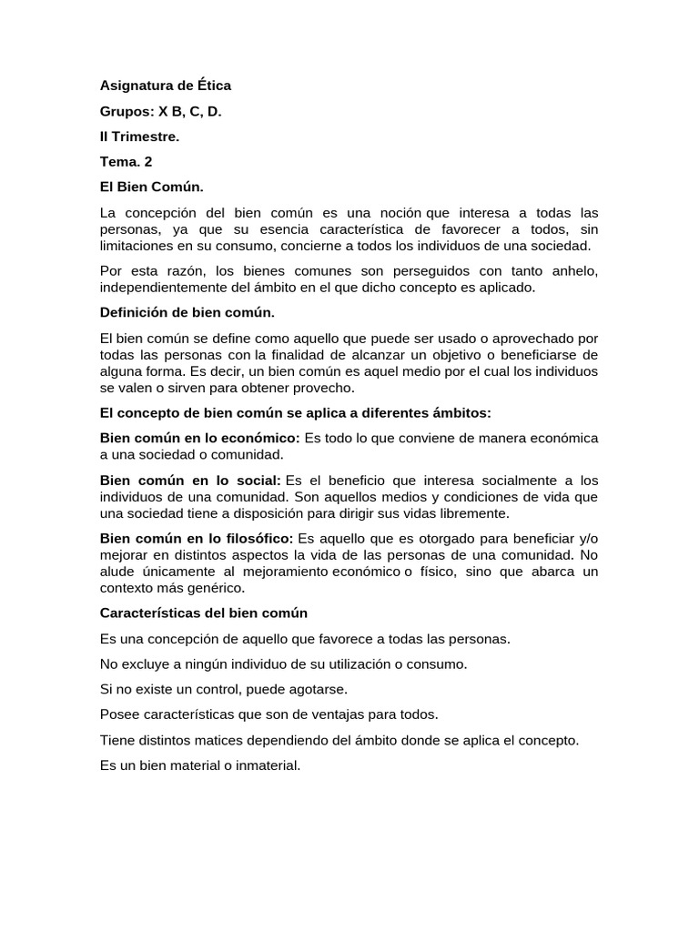 El Bien Comun Tema 2 Etica | PDF | Bien común | Sociedad