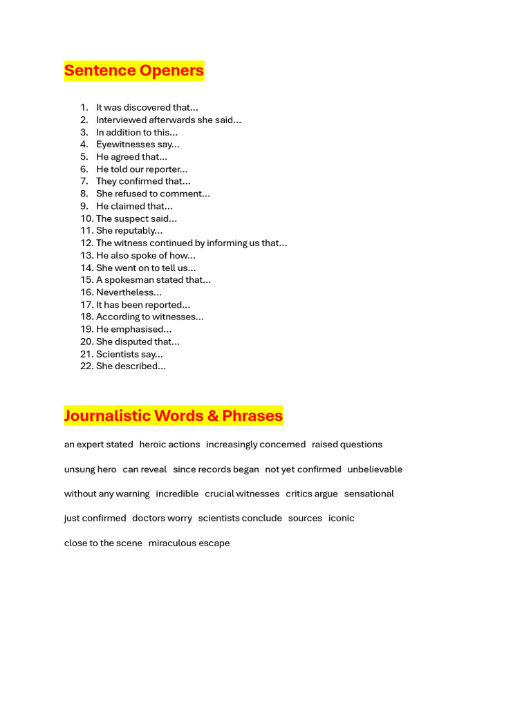 Sentence Openers, Linkers | PDF
