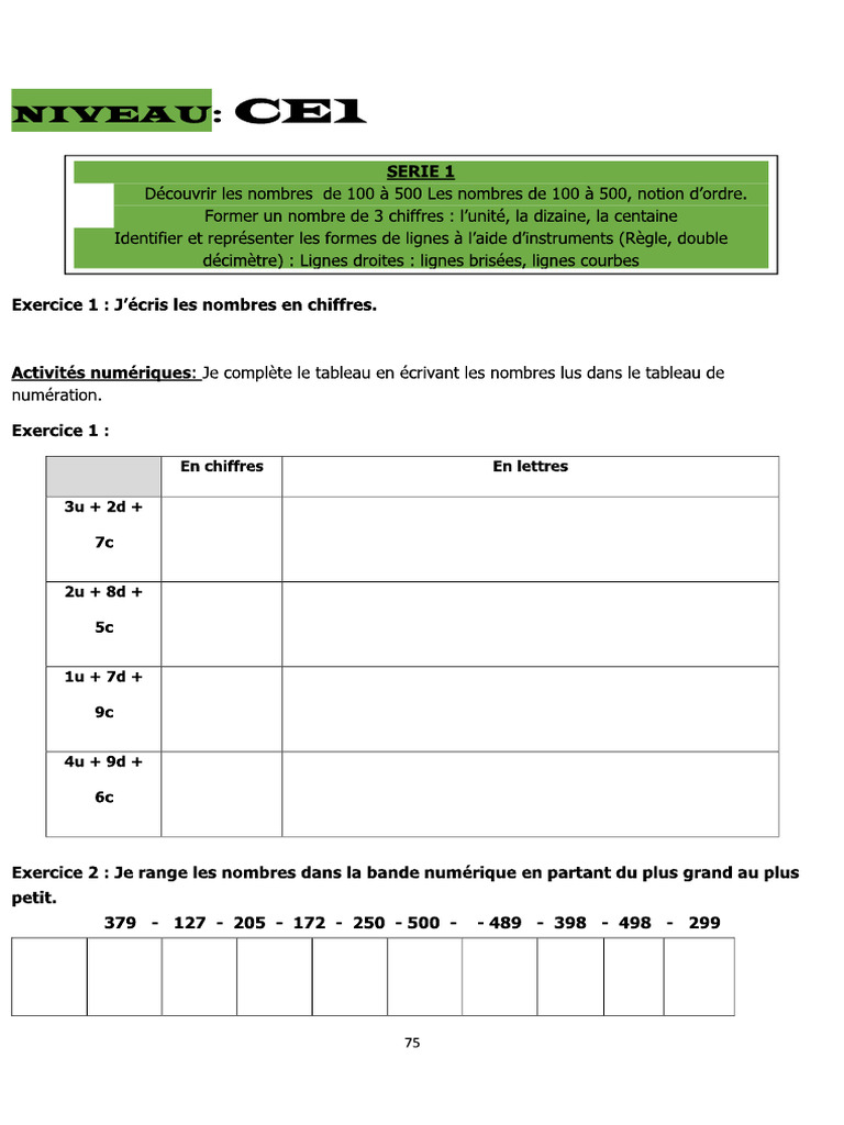 EXERCICES MATHEMATIQUES CM1 | PDF