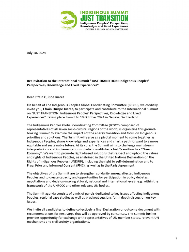 Invitation to Indigenous Peoples Summit | PDF | United Nations ...