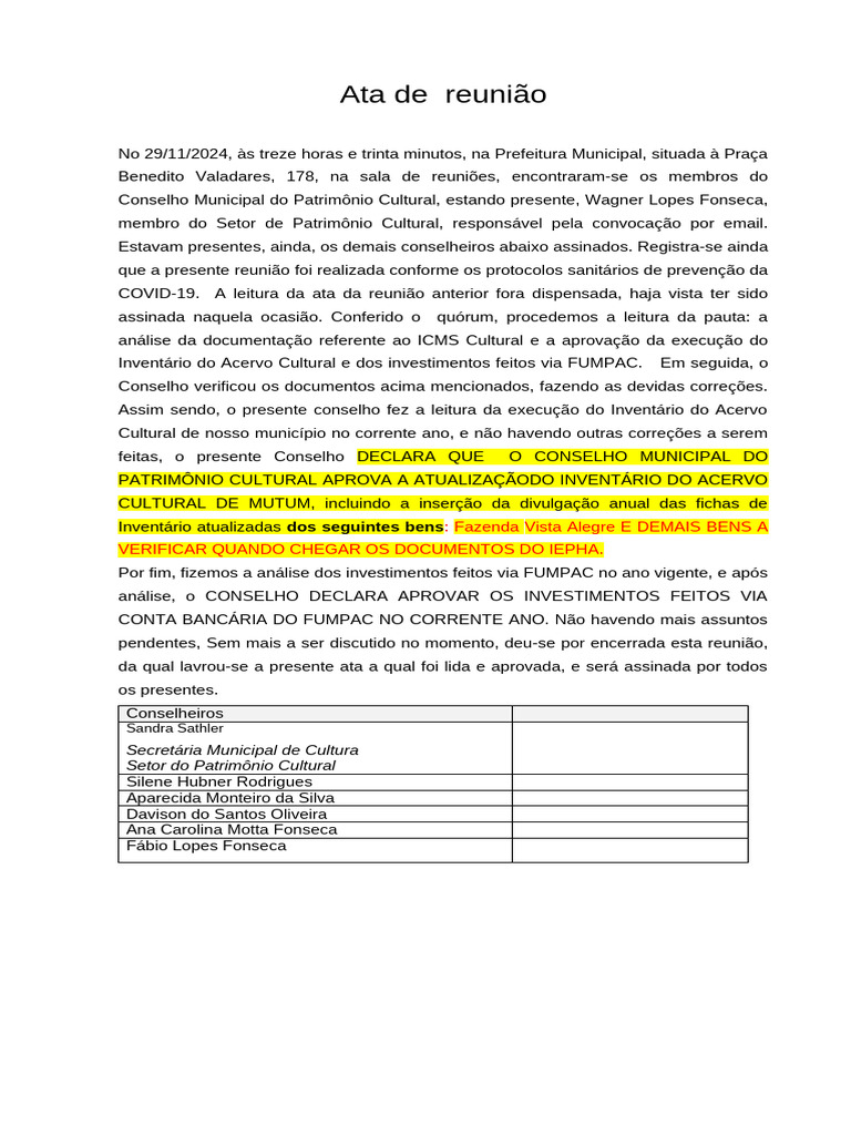 Ata de Mutum IPAC 2024 | PDF | Casa e Jardim