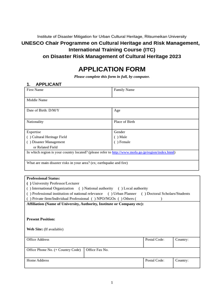 Disaster Risk Management Application Form | PDF | Cultural Heritage