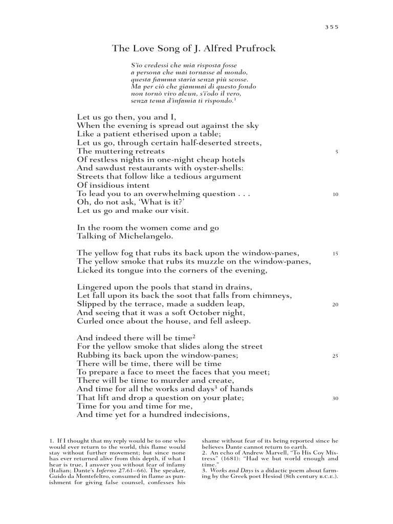 The Love Song of J Alfred Prufrock by T S Eliot | PDF | Poetry | Young ...