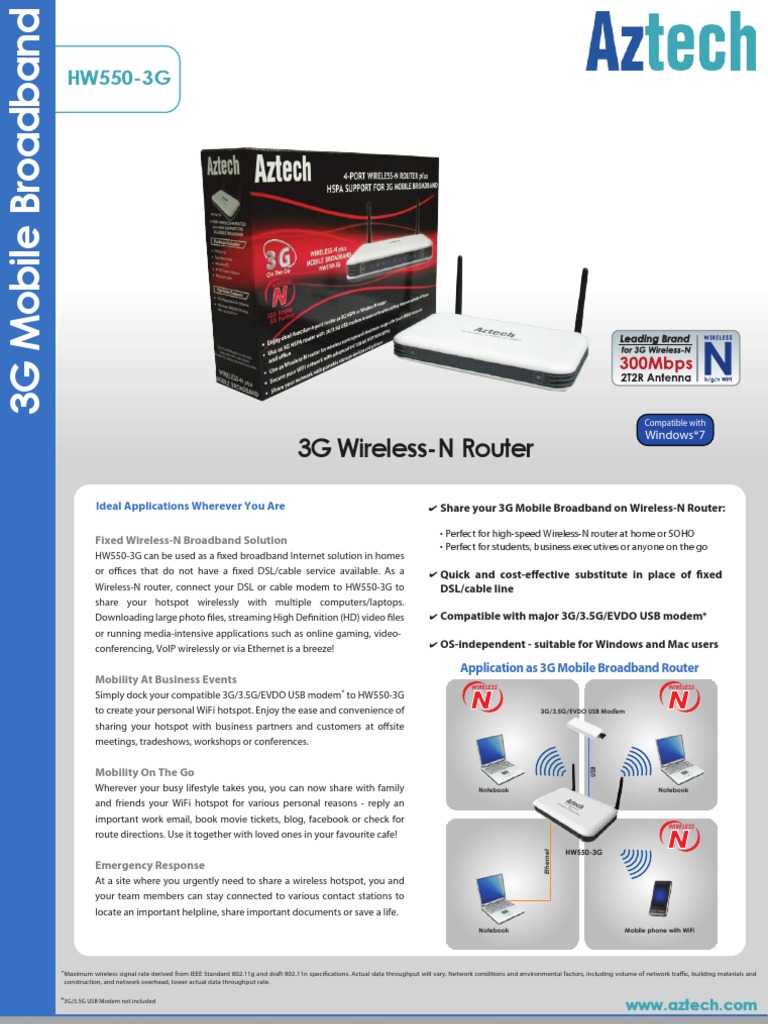 Aztech HW550-3G OEM DataSheet | PDF | Wi Fi | Wireless Lan
