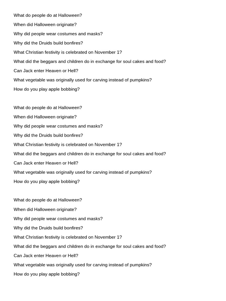 Halloween Origins - Worksheet | PDF | Halloween | Trick Or Treating