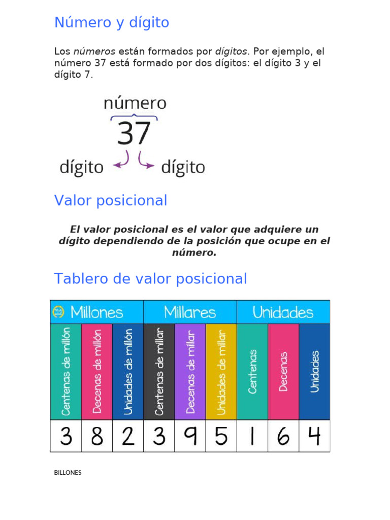 Números y Valor Posicional en Matemáticas | PDF