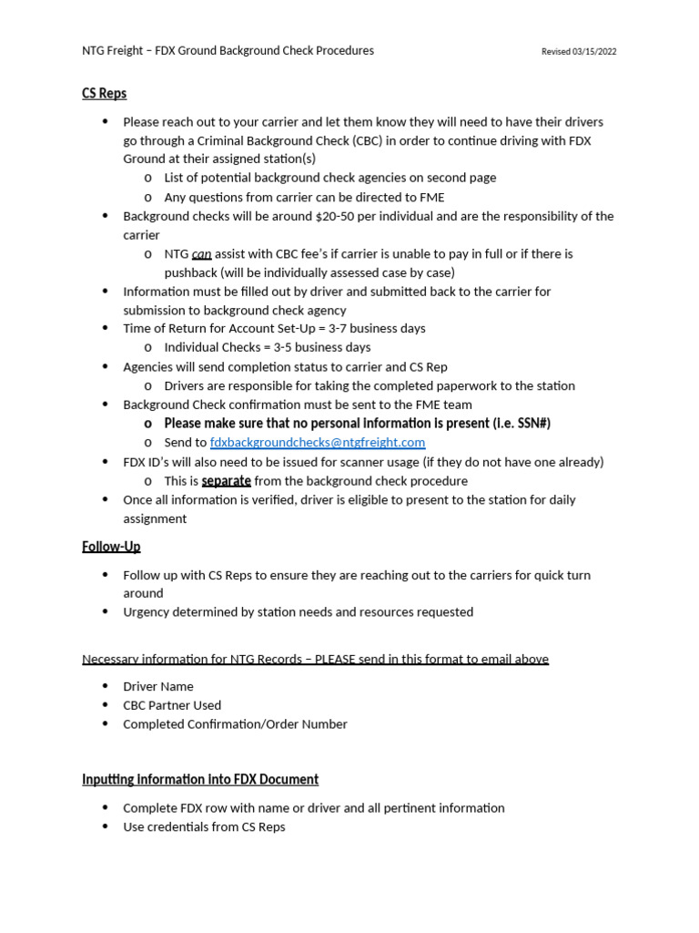 FDX Ground Driver Background Check Guide | PDF | Finance & Money Management