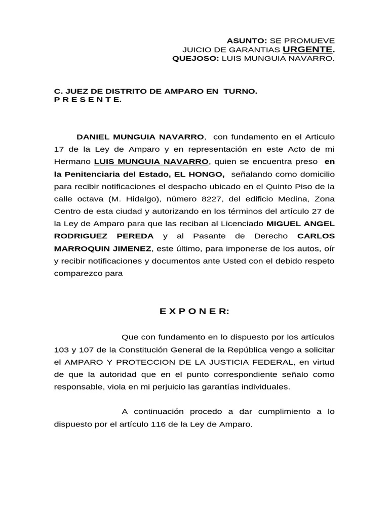 Amparo Urgente Por Violación De Derechos Pdf Derecho Constitucional