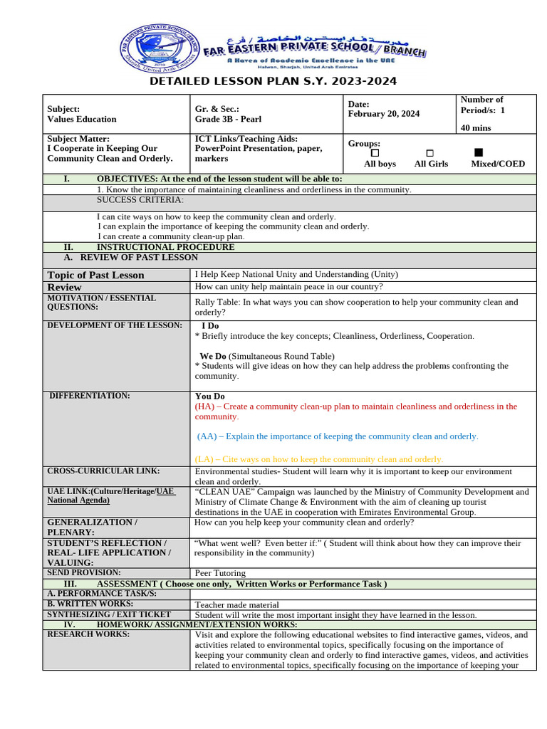 LP Values Education 3 Day 2 | PDF | Educational Technology | Learning
