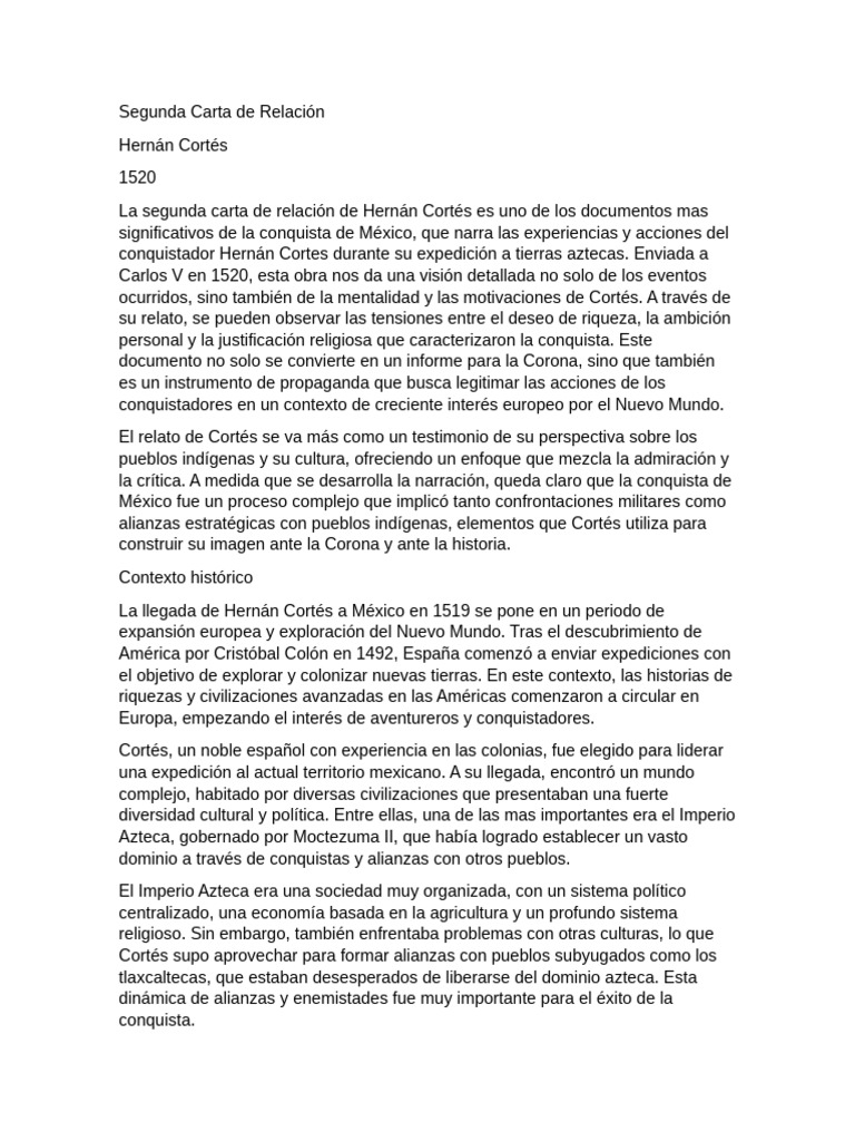 Segunda Carta de Relación de Cortés | PDF | Hernán Cortés | Imperio español