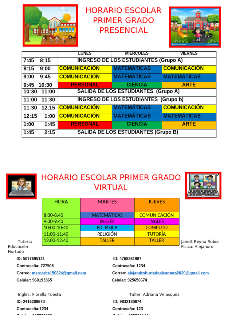Horario Escolar Primer Grado 2023 | PDF