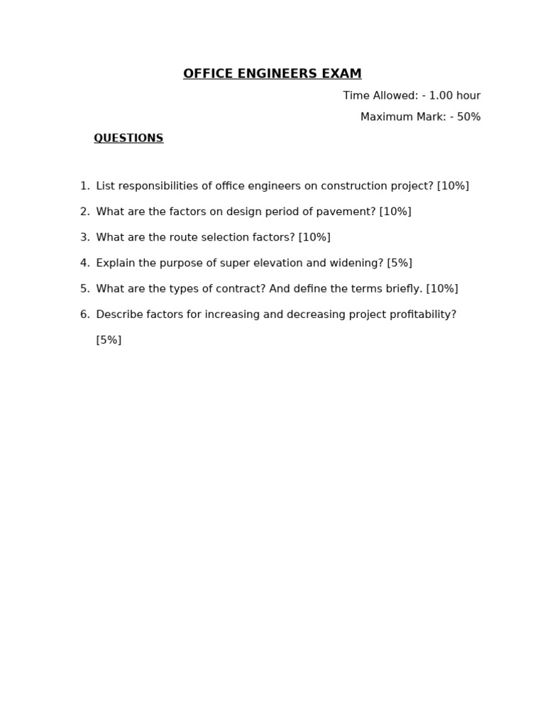 Office Engineers Exam Overview | PDF | Road