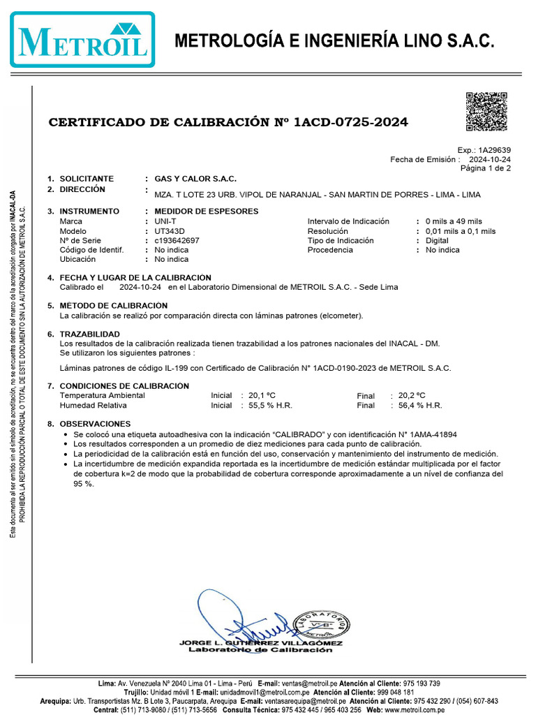 Procedimiento de Calibracion de Medidor de Espesores | PDF ...