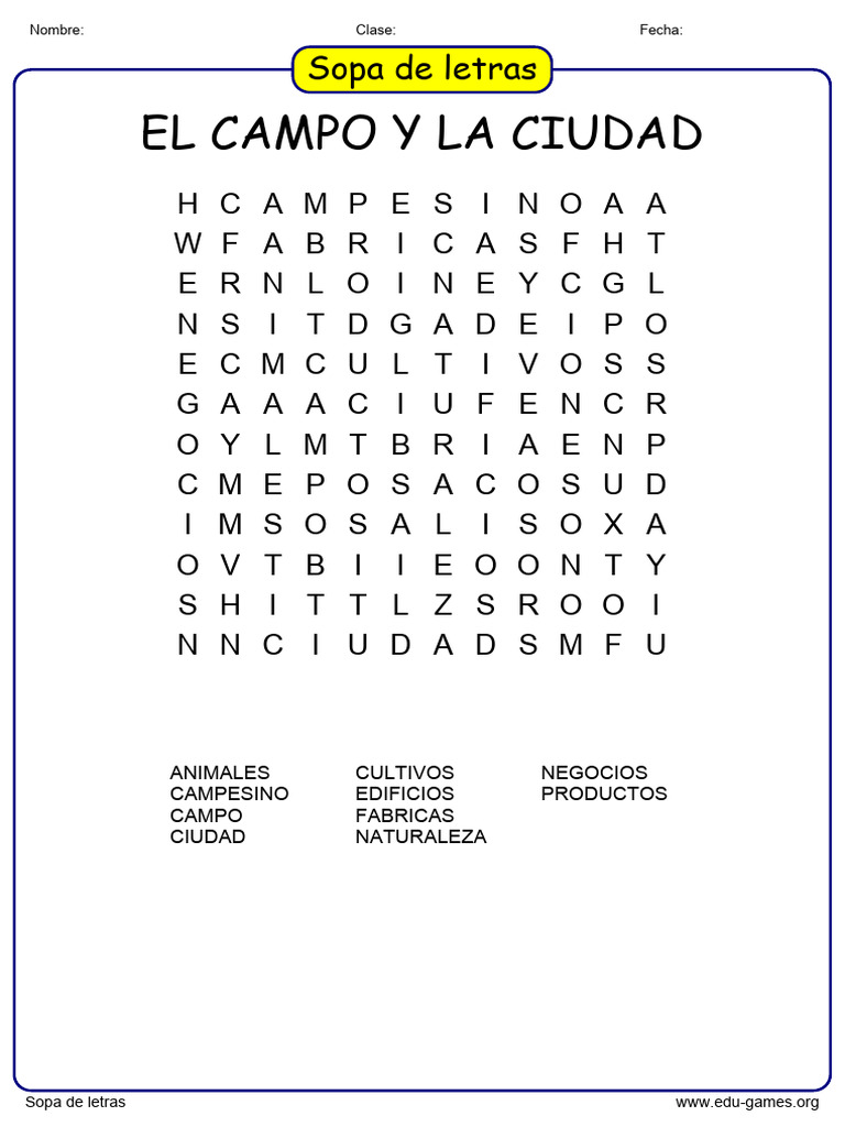 El Campo y La Ciudad (Sopa de Letras) | PDF