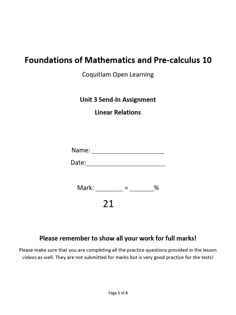 Math 10 Unit 3 SEND IN ASSIGNMENT | PDF