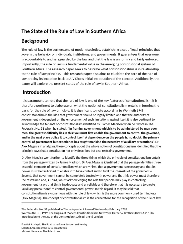 Rule of Law in Southern Africa Analysis | PDF | Rule Of Law | Constitution