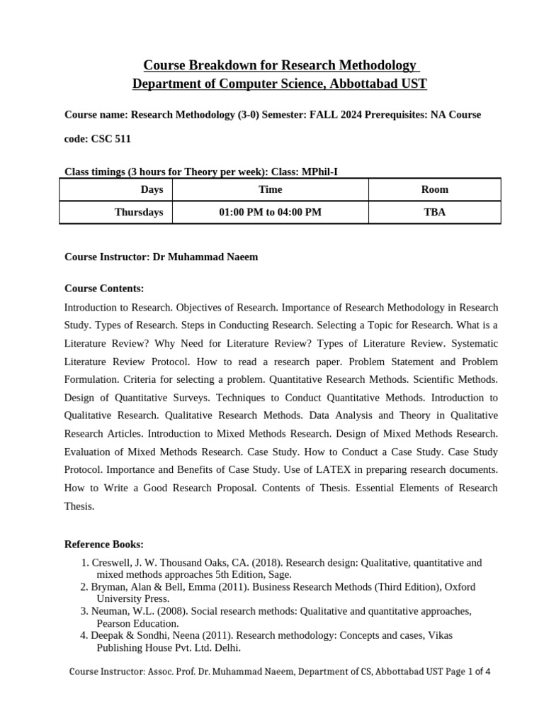 Course Outline & Breakdown | PDF | Methodology | Qualitative Research