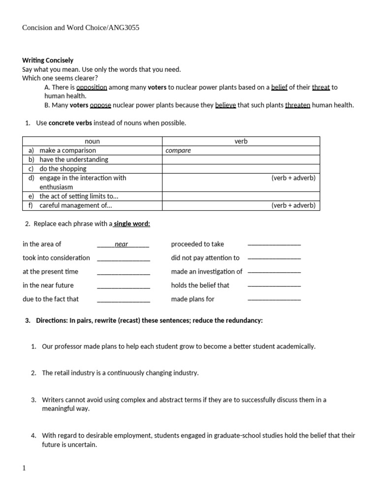 P Handout Writing Concisely | PDF | Adverb | Verb