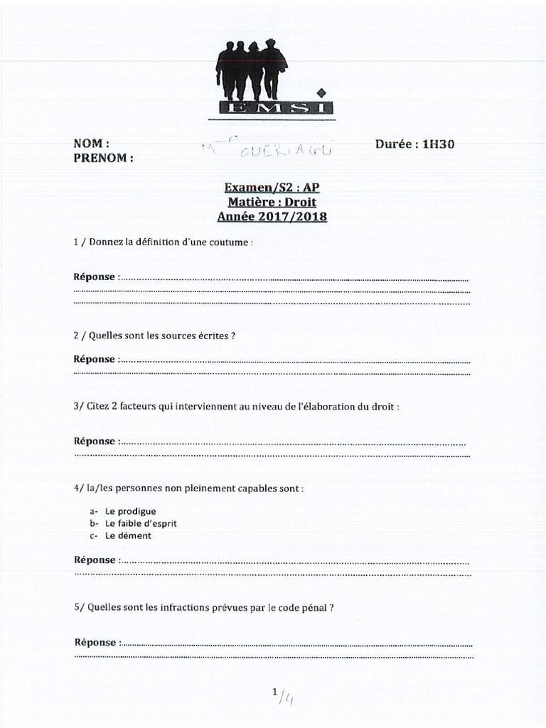 Examens 1ap S2 2o17 2018 | PDF