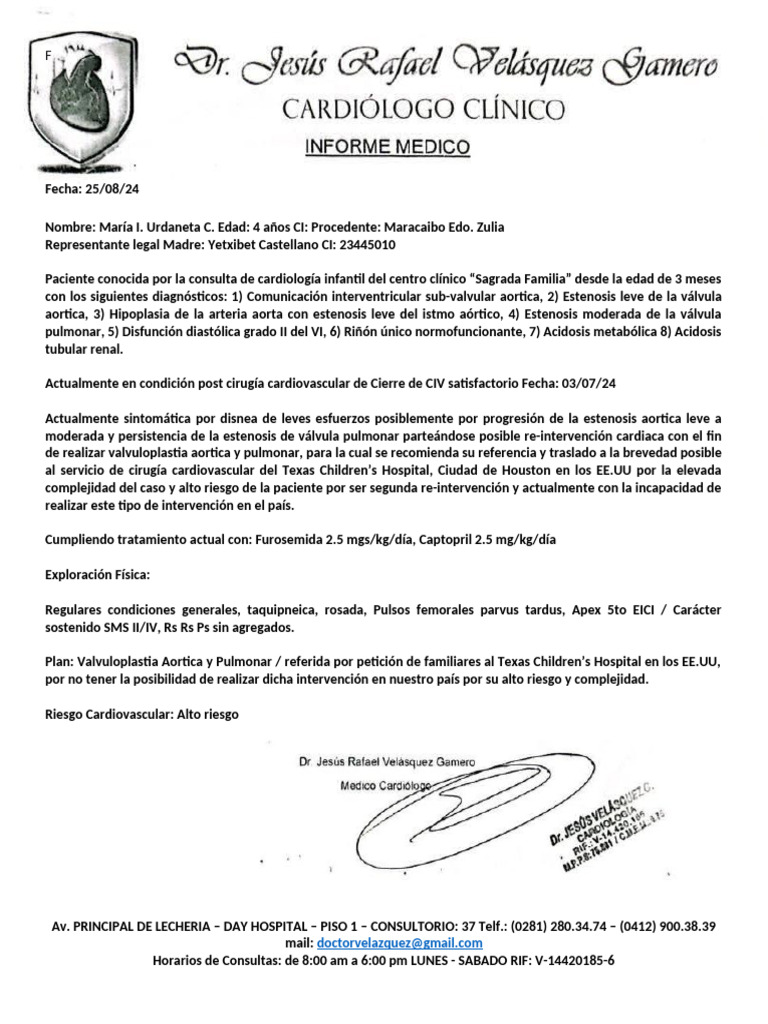 Informe Cardiológico Infantil de María U. | PDF | Ciencia y matemáticas