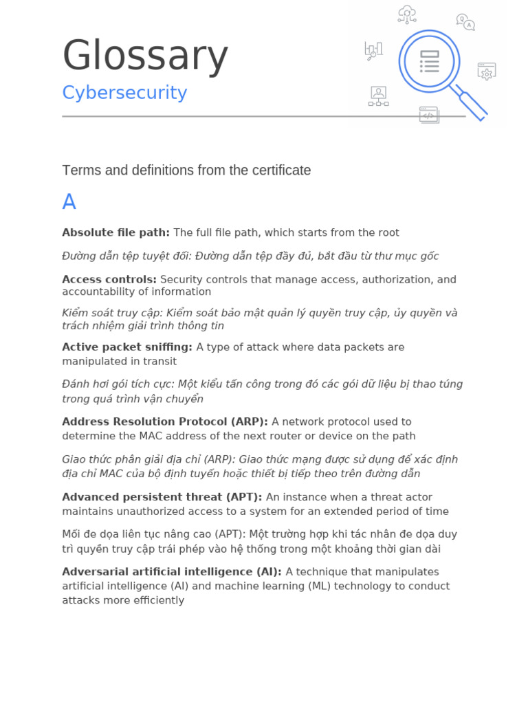 Cybersecurity Certificate Glossary | PDF