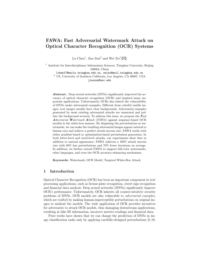 Fast Adversarial Watermark Attack on OCR | PDF | Deep Learning ...