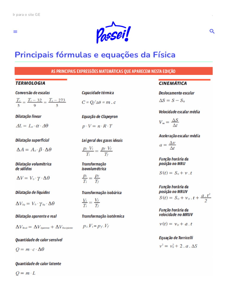 Principais Fórmulas e Equações Da Física | PDF | Autoajuda