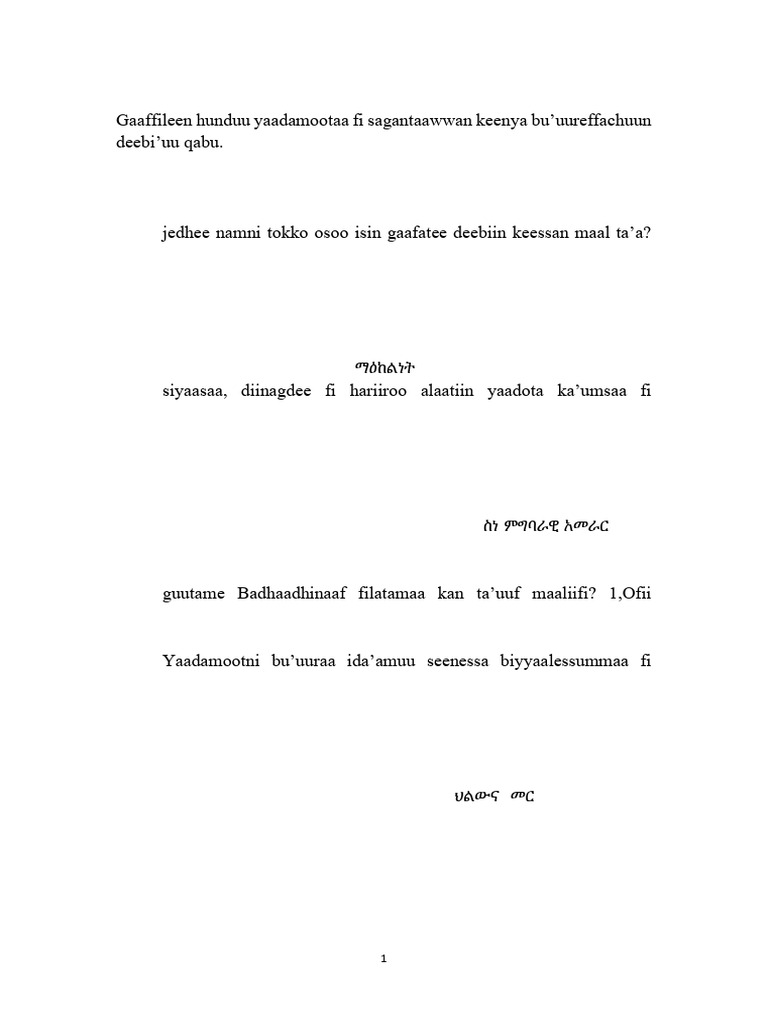 Maddaallii Hoggansaa Gaaffileen Bulchaa Gandaa Goobaa | PDF