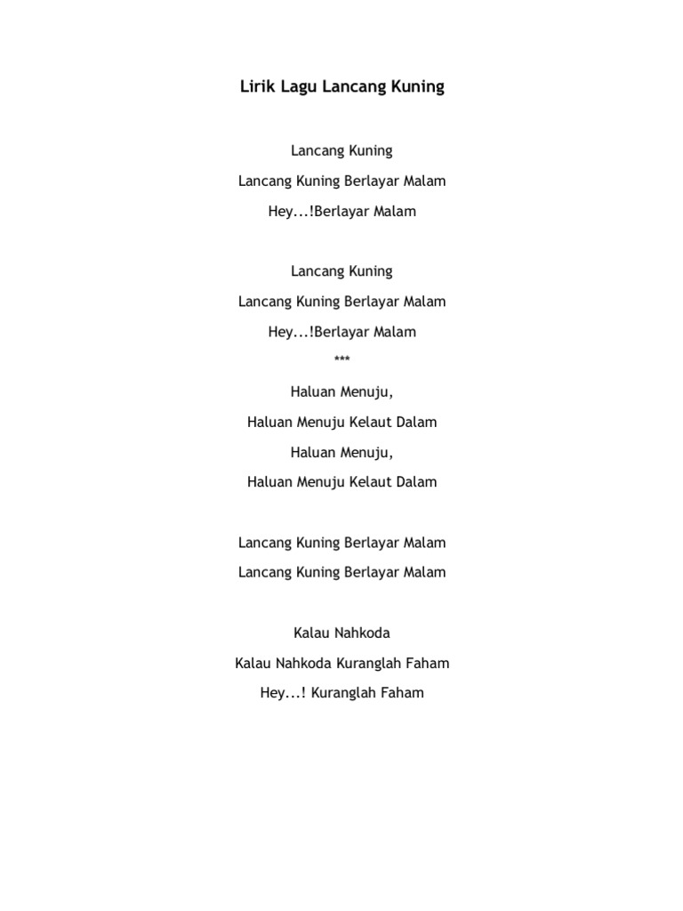 Lirik Lagu Lancang Kuning | PDF