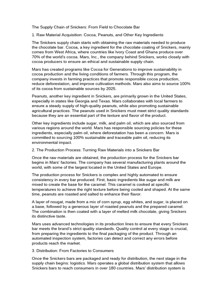 The Supply Chain of Snickers | PDF | Cocoa Bean | Chocolate