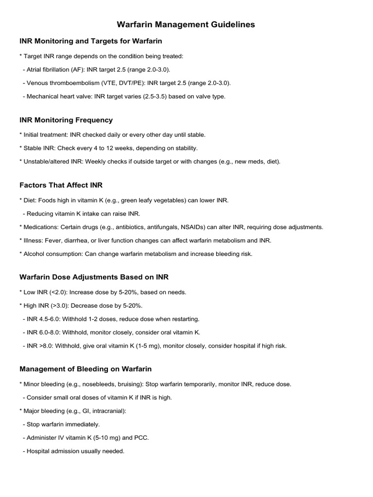 Warfarin Management and INR Guidelines | PDF | Science & Mathematics
