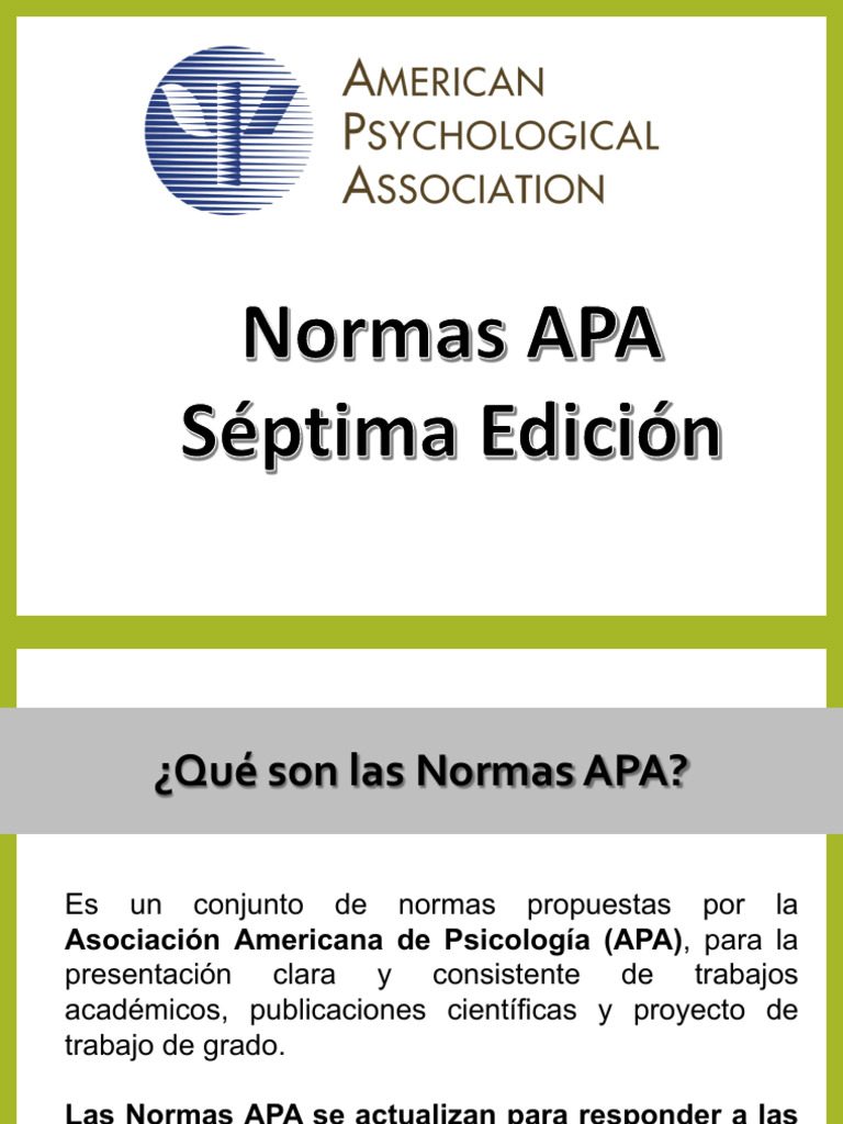 PRESENTACION NORMAS APA SEPTIMA EDICION | PDF | Estilo apa | Wikipedia