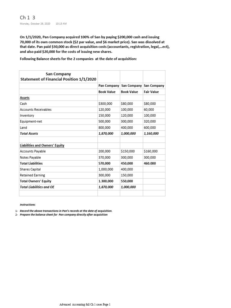 Exercise 3 Ch 1 | PDF | Balance Sheet | Book Value