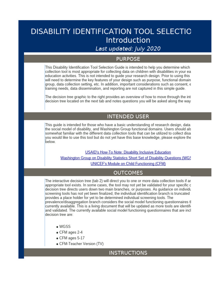 Disability Identification Tool Selection Guide - NoMacro | PDF | Disability