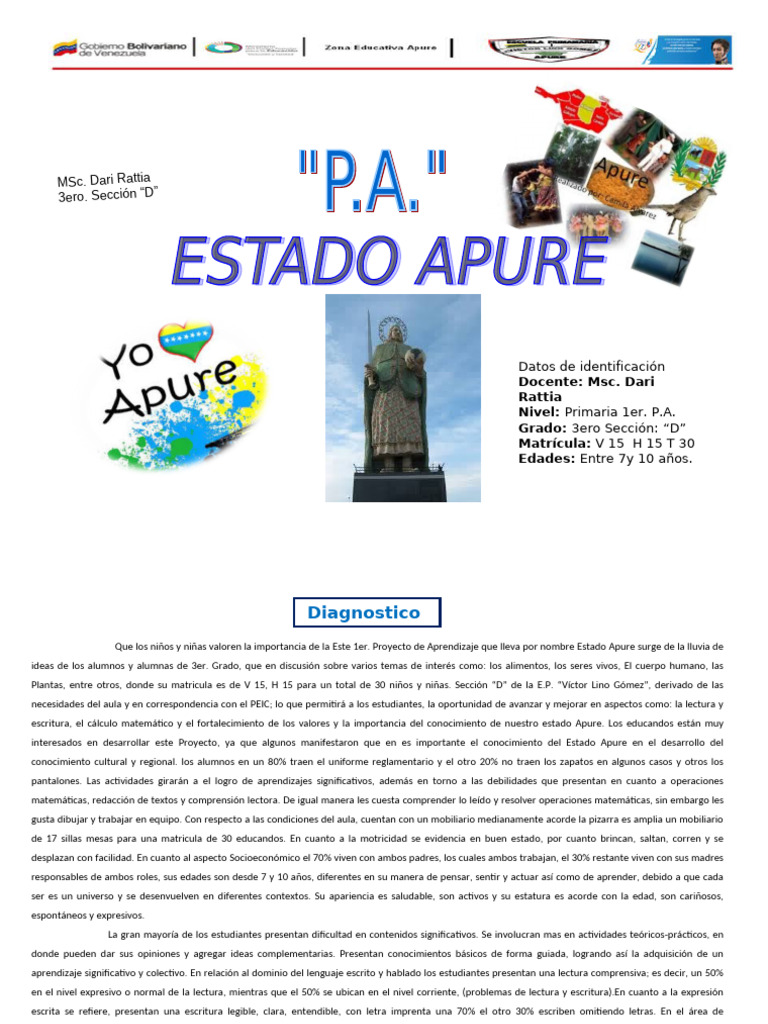 Proyecto de Aprendizaje: Estado Apure | PDF | Aprendizaje | Conocimiento