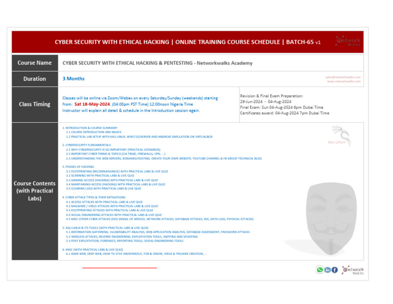 CYBERSECURITY Training Schedule - Batch-65 (From May-2024) v1 | PDF ...