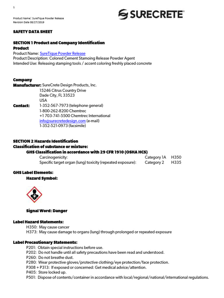 Colors Stains Powder Release Sds | PDF | Clean Air Act (United States ...