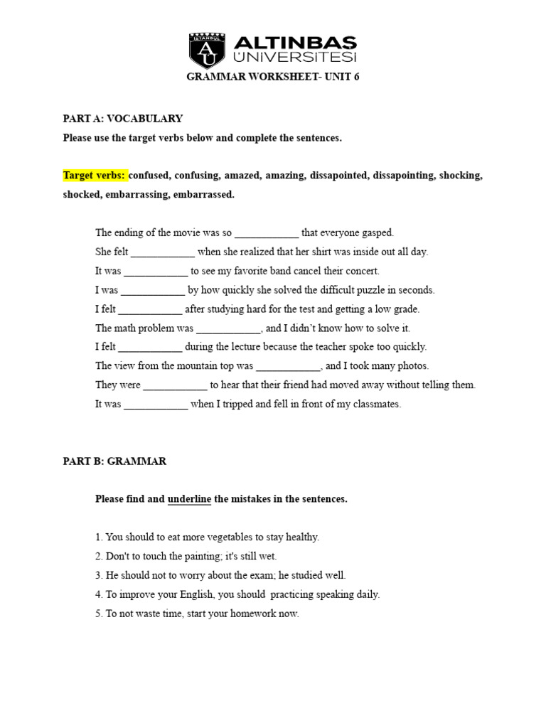 Grammar Worksheet: Vocabulary & Errors | PDF