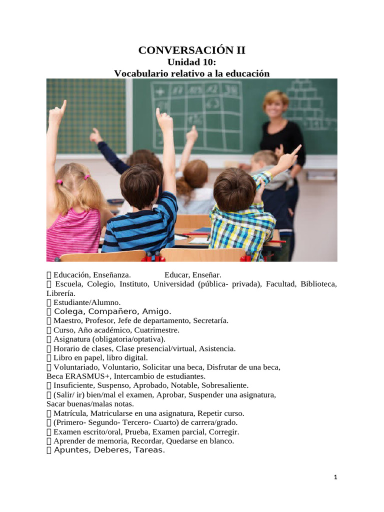 Vocabulario. Unidad 10 - Educación | PDF | Maestros