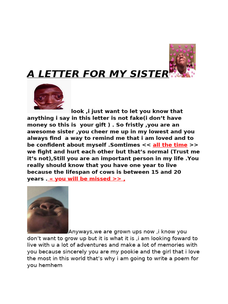 A Letter For My Sister | PDF | Poetry