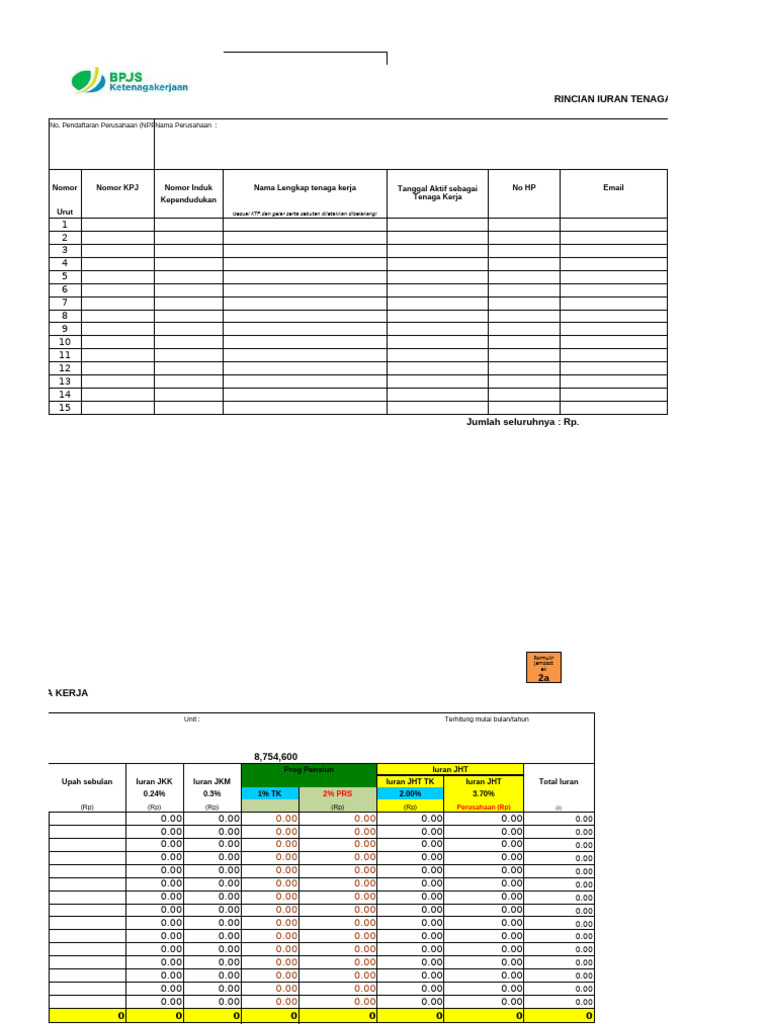 FORM 2a RINCIAN IURAN BPJSTK | PDF