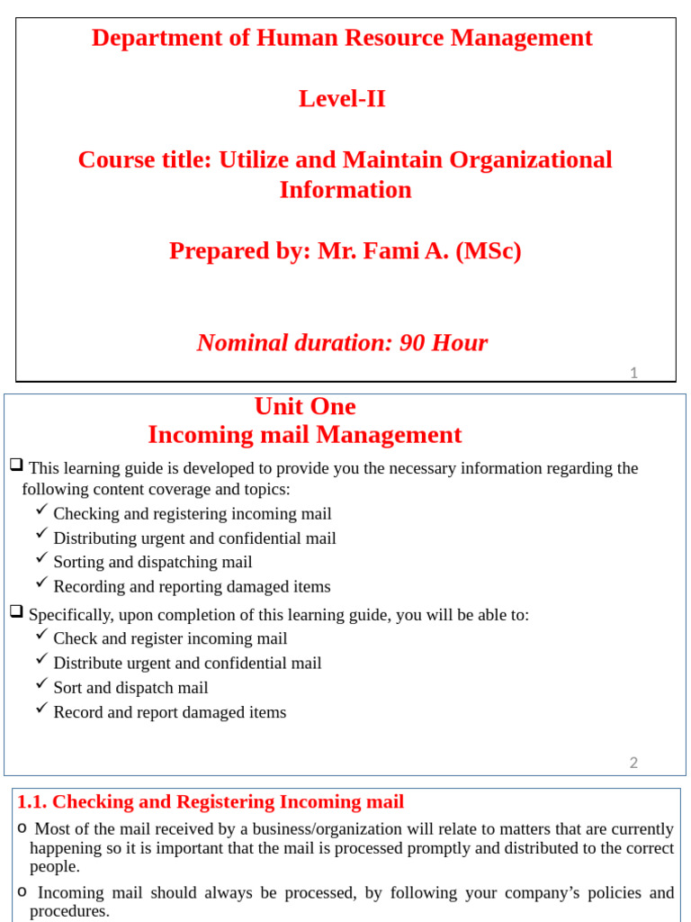 Unit 1 Incoming mail management | PDF | Mail | Written Communication