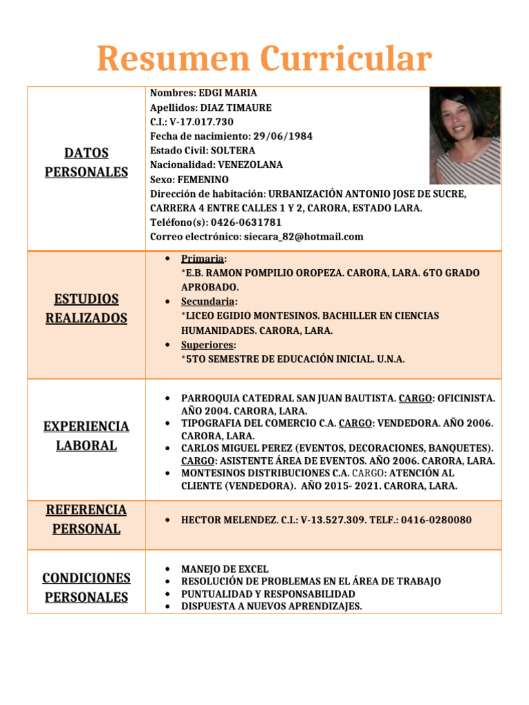 Currículum de Edgi María Díaz Timaure | PDF