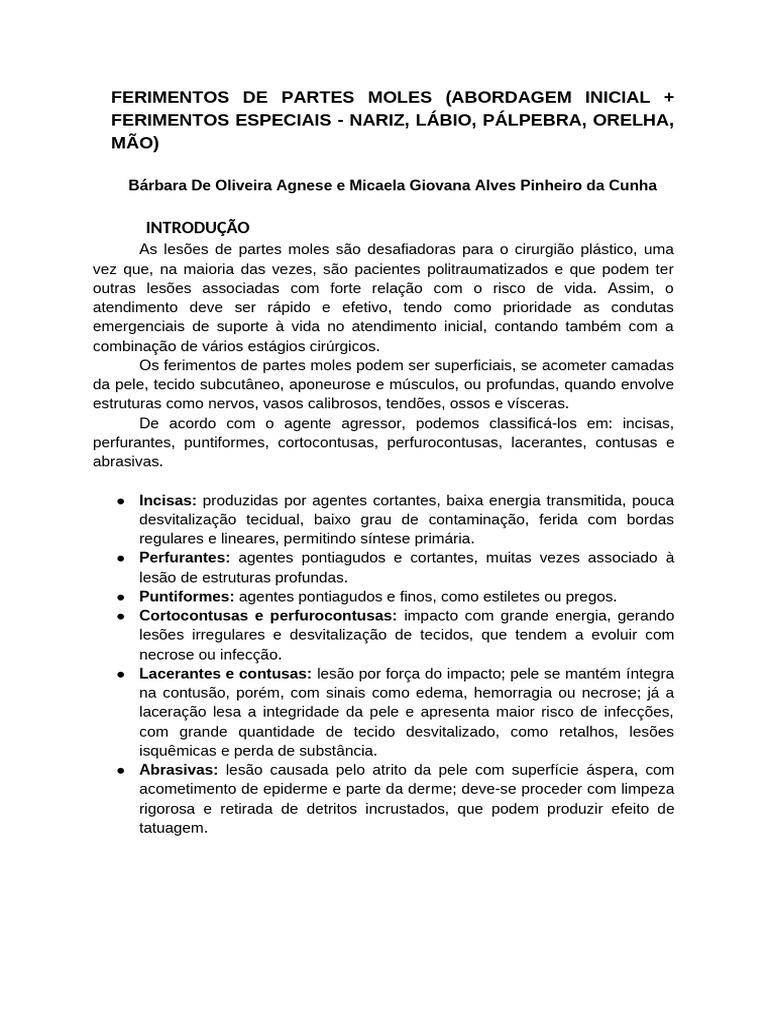 Ferimentos de Partes Moles: Abordagem Inicial e Tratamento ...