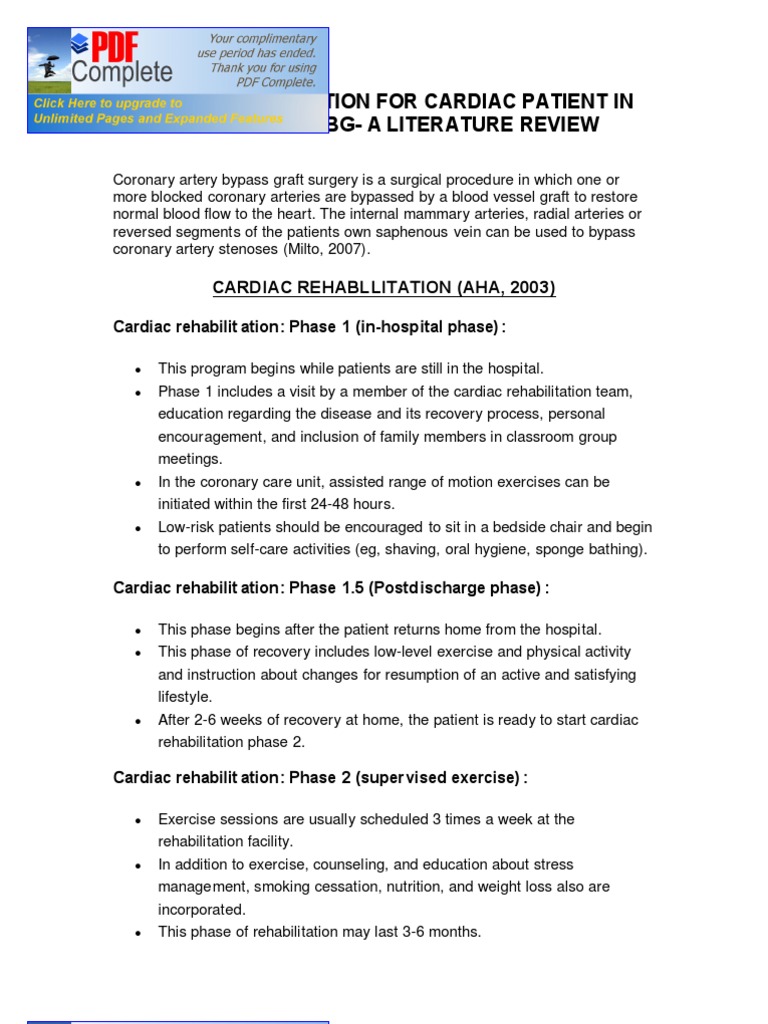 Post-CABG Cardiac Rehab Exercise Guide | PDF | Coronary Artery Bypass ...